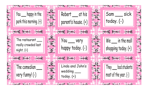 Past Simple Tense with Verb Be Legal Size Text Card Game | Teaching ...
