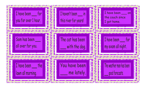 Present Perfect Continuous Tense Legal Size Text Card Game | Teaching ...
