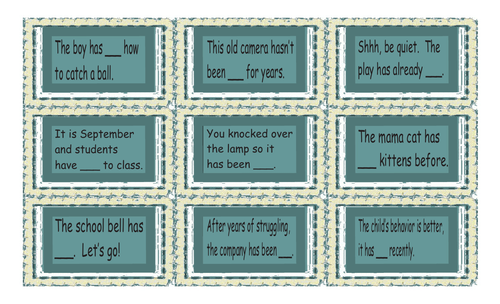 Present Perfect Tense Legal Size Text Card Game | Teaching Resources