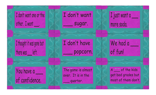 Quantifiers Legal Size Text Card Game | Teaching Resources
