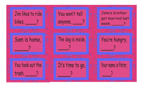 Tag Questions Legal Size Text Card Game | Teaching Resources