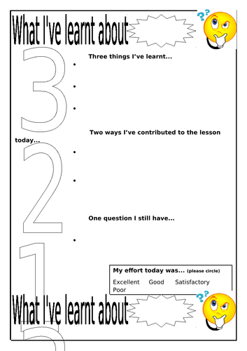 Three Things Plenary Worksheets (X2) | Teaching Resources