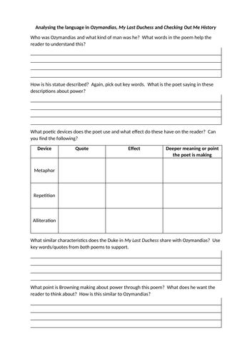 AQA Literature: Power & Conflict Poetry 8 Week Unit of Work - Week 6 ...