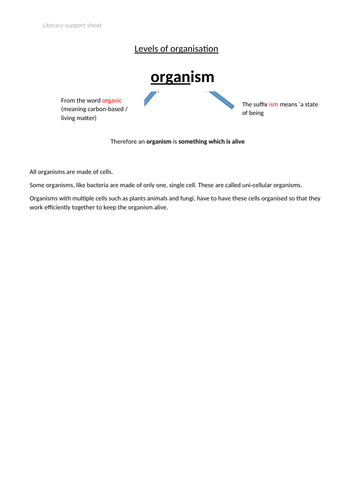 Organsims: Levels of Organisation KS3 Activate AQA Lesson 8.1.1 ...