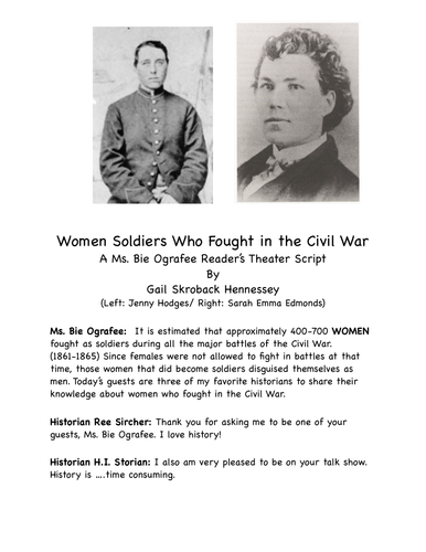 American Civil War: Women Soldiers! A Reader's Theater Script ...