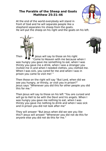 KS3 "The Sheep and the Goats" part of a series on Biblical Teachings ...
