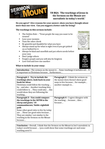 KS3 Assessment - "The Sermon on the Mount" part of a series on Biblical ...