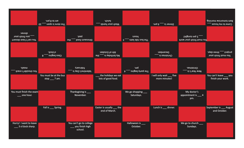 Time Prepositions Legal Size Text Checkers Game | Teaching Resources