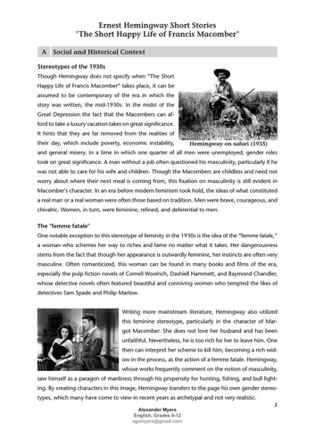 Ernest Hemingway Short Stories: "The Short Happy Life of Francis ...