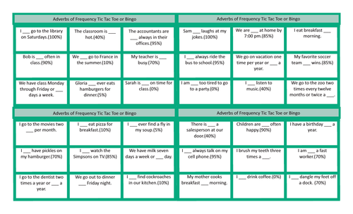 Adverbs of Frequency Legal Size Text Tic-Tac-Toe-Bingo Game | Teaching ...