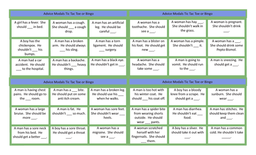 Advice Modals Legal Size Text Tic-Tac-Toe-Bingo Game | Teaching Resources
