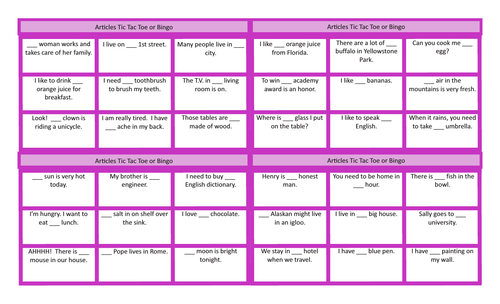 Articles Legal Size Text Tic-Tac-Toe-Bingo Game | Teaching Resources
