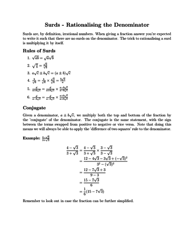 Surds - Rationalising the Denominator | Teaching Resources Surds - Rationalising the Denominator | Teaching Resources