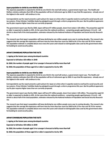 Aging Population - Japan | Teaching Resources