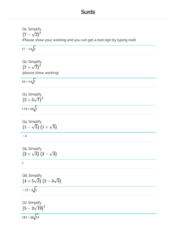 Surds Maths GCSE on-line interactive exercise | Teaching Resources