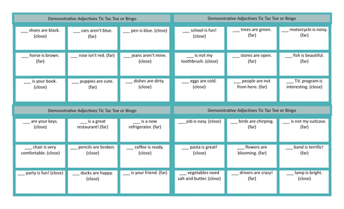 Demonstrative Adjectives Legal Size Text Tic-Tac-Toe-Bingo Game ...