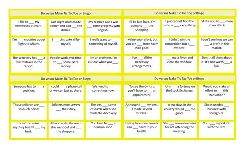 Do versus Make Legal Size Text Tic-Tac-Toe-Bingo Game | Teaching Resources