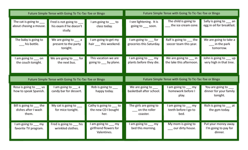 Future Simple Tense with Going To Legal Size Text Tic-Tac-Toe-Bingo ...