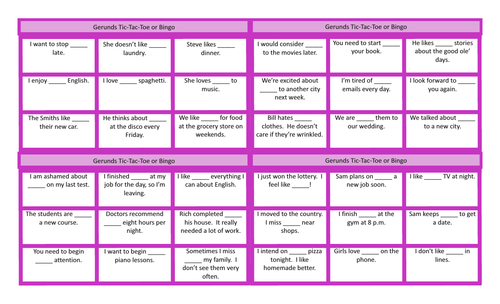 Gerunds Legal Size Text Tic-Tac-Toe-Bingo Game | Teaching Resources