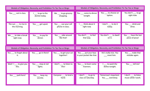 Modals of Obligation, Necessity and Prohibition Legal Size Text TTT ...