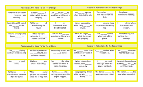 Past Continuous Tense Legal Size Text Tic-Tac-Toe-Bingo Game | Teaching ...