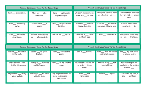 Present Continuous Tense Legal Size Text Tic-Tac-Toe-Bingo Game ...