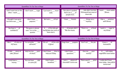 Quantifiers Legal Size Text Tic-Tac-Toe-Bingo Game | Teaching Resources