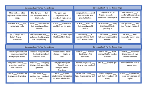 So versus Such Legal Size Text Tic-Tac-Toe-Bingo Game | Teaching Resources