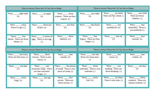 There Is versus There Are Legal Size Text Tic-Tac-Toe-Bingo Game ...