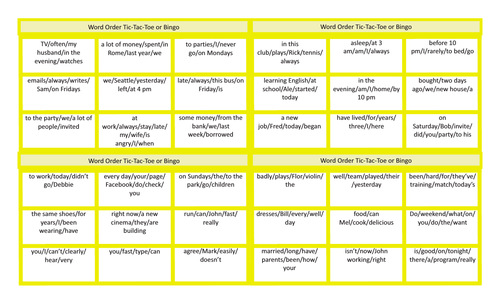 Word Order Legal Size Text Tic-Tac-Toe-Bingo Game | Teaching Resources