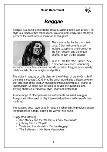 KS3 Music Cover Resources - Reggae and Soul Music x6 | Teaching Resources