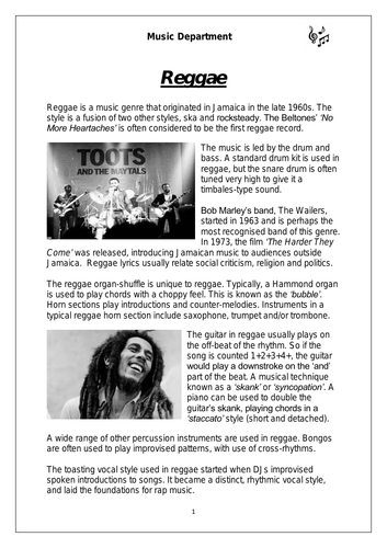 KS3 Music Cover Resources - Reggae and Soul Music x6 | Teaching Resources