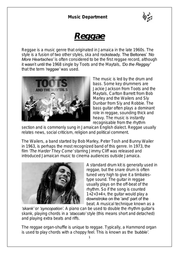 KS3 Music Cover Resources - Reggae and Soul Music x6 | Teaching Resources
