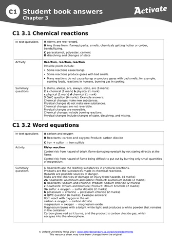 Activate 1- Chemical reactions (6 lessons) Year 7 | Teaching Resources