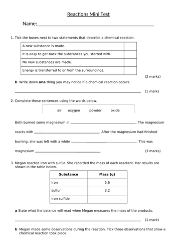 Activate 1- Chemical reactions (6 lessons) Year 7 | Teaching Resources