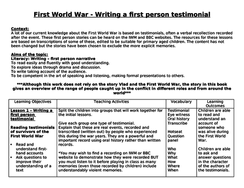 WW1 - understanding and writing testimonies from the First World War ...