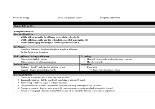 IB Biology SL Unit 1 Cell Cycle and Cancer | Teaching Resources