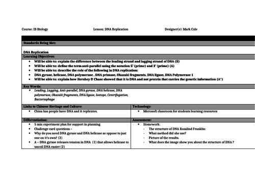 IB Biology HL Unit 7 DNA Replication | Teaching Resources