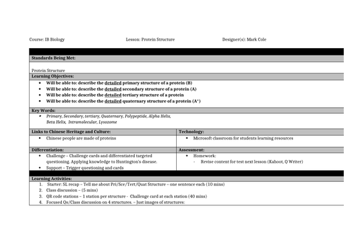 IB Biology HL Unit 7 Protein Structure | Teaching Resources