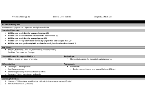 IB Biology HL Unit 7 Nucleosomes, Epigenetics and DNA methylation ...