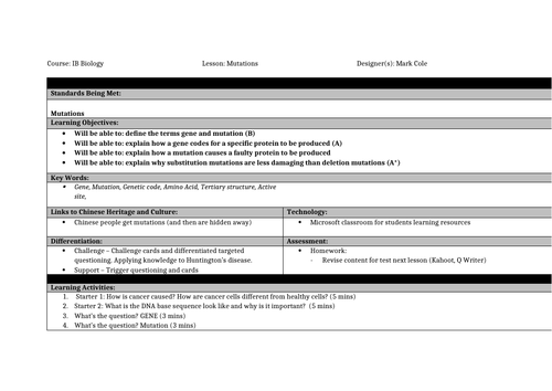 IB Biology SL Unit 2 - Mutations | Teaching Resources