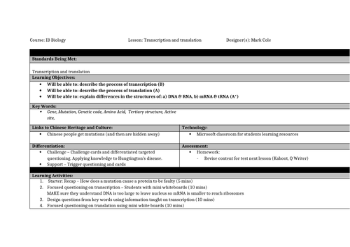 IB Biology SL Unit 2 - Transcription and translation | Teaching Resources
