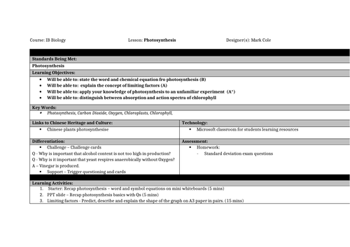 IB Biology SL Unit 2 - Photosynthesis | Teaching Resources