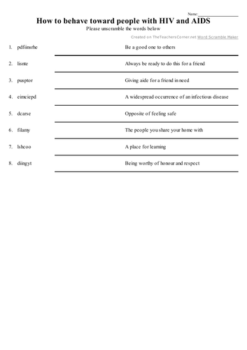 HIV/AIDS Worksheets and Front pages | Teaching Resources