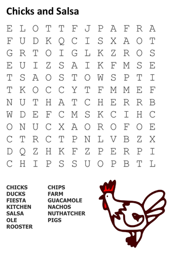 Chicks and Salsa Word Search and Coloring Page | Teaching Resources