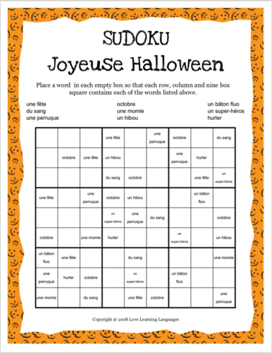 French Halloween Sudoku Puzzles | Teaching Resources