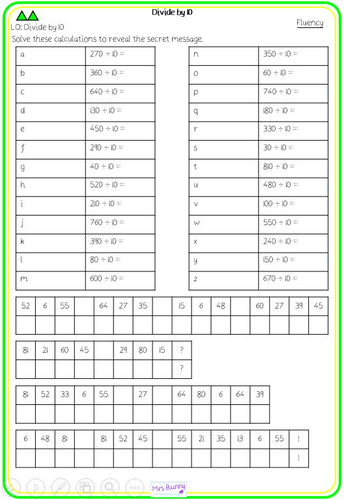 3. Multiplication and Division: divide by 10 worksheets (Y4) | Teaching ...
