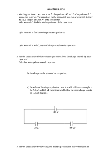 Capacitors in series and parallel worksheets | Teaching Resources