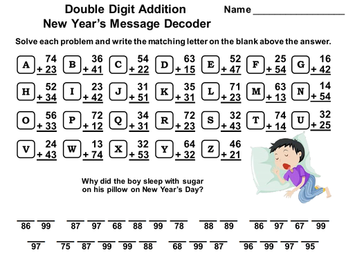 Double Digit Addition Without Regrouping New Year's Math Activity ...