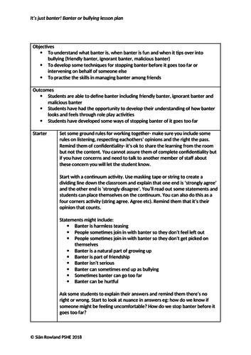 Banter or bullying? KS3 lesson plan and resources for PSHE | Teaching ...